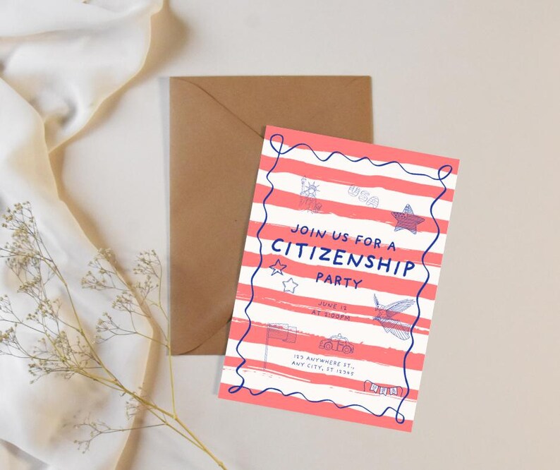 Editable Citizenship Party Invitation • Patriotic USA Theme • Digital ...