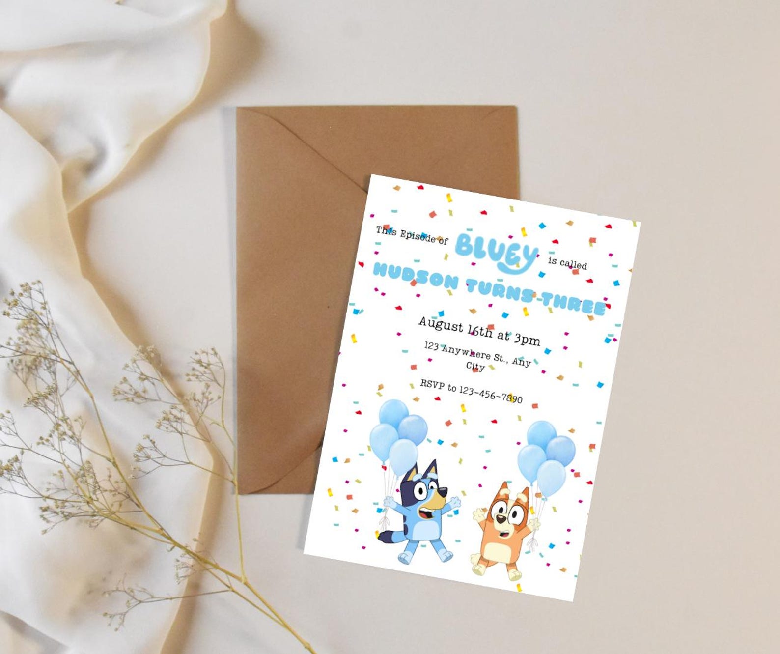 Bluey Birthday Invitation, Confetti Bluey Bday Evite, Customizable ...