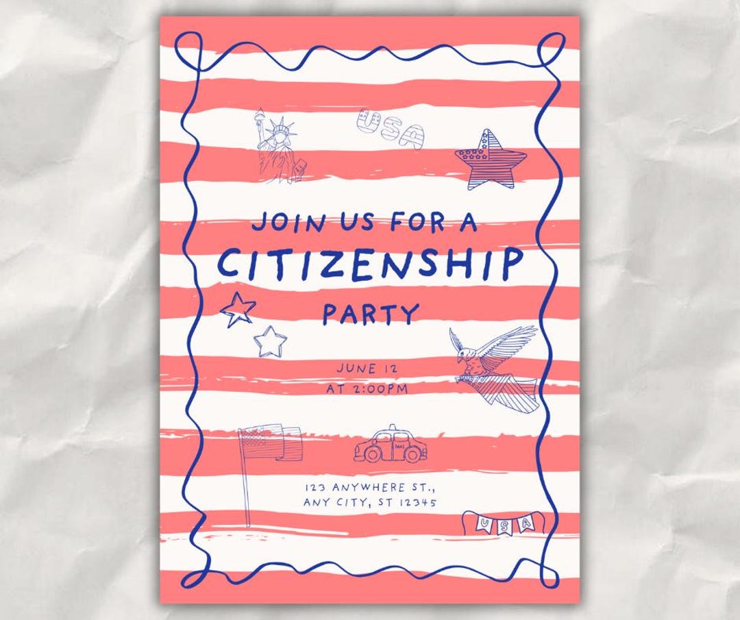 Editable Citizenship Party Invitation • Patriotic USA Theme • Digital ...