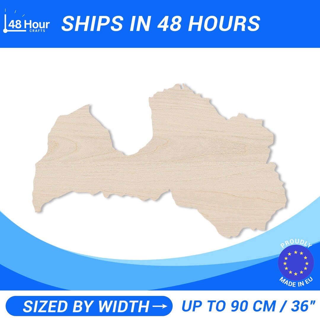 Wooden Latvia Map Shape Custom Cut Baltic Birch Plywood Premium Wood ...