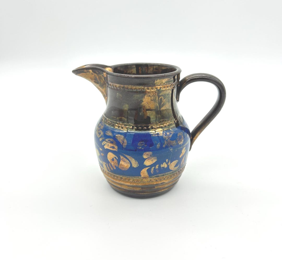 Antique Victorian Copper Lustreware Pitcher With Blue Band - Cottage ...