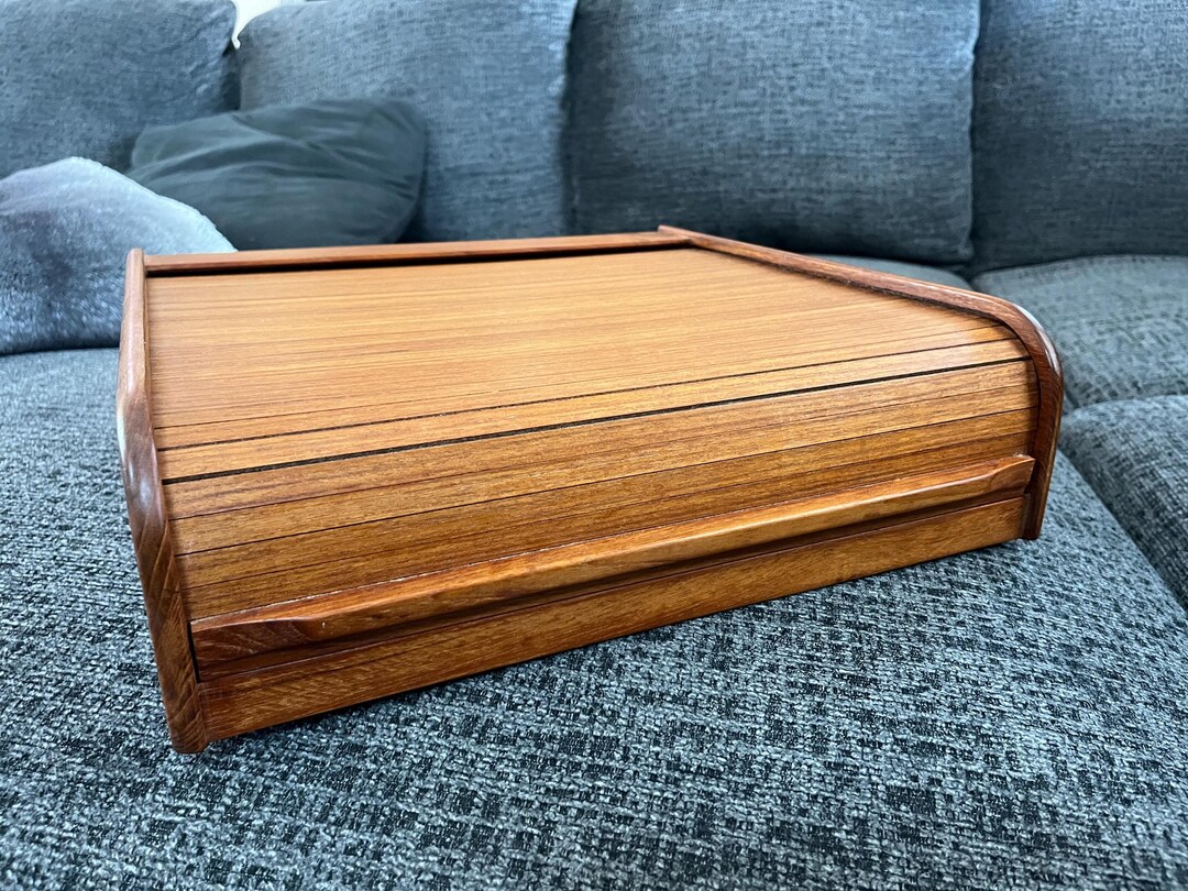 Vintage Kalmar Designs Teak Tambour Box Desktop Organization, Storage ...