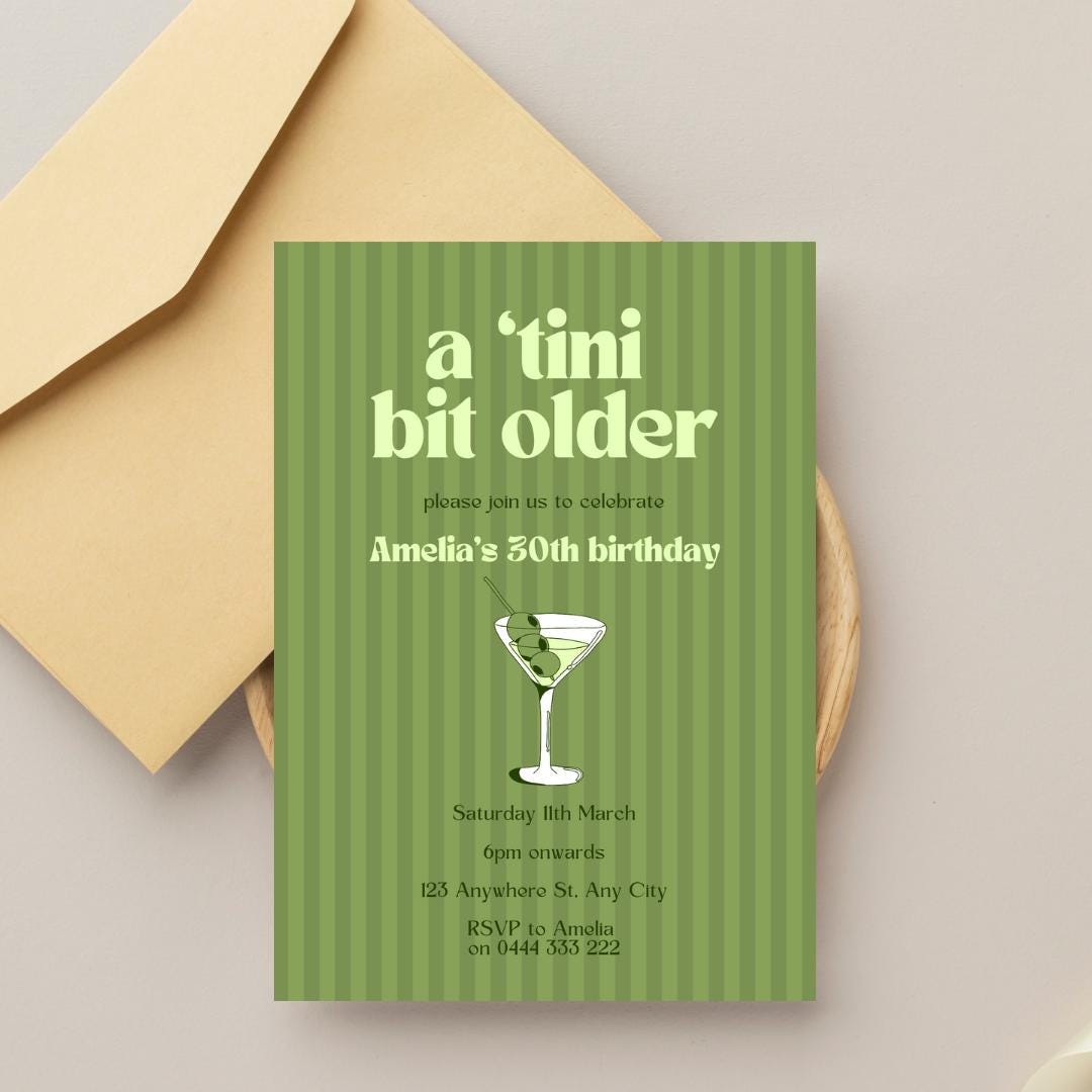 A Tini Bit Older Invitation Template - Editable Martini Cocktail ...