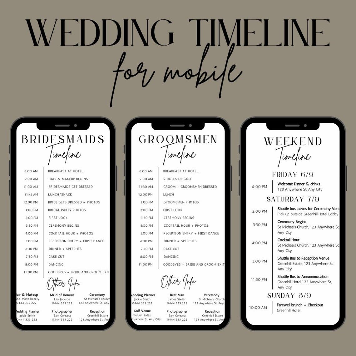 Mobile Wedding Day Timeline Template, Editable Wedding and Reception ...
