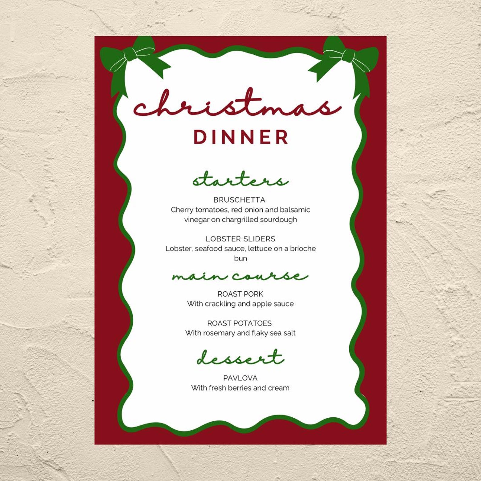 Editable Christmas Menu Template - Christmas Dinner Menu - Festive ...