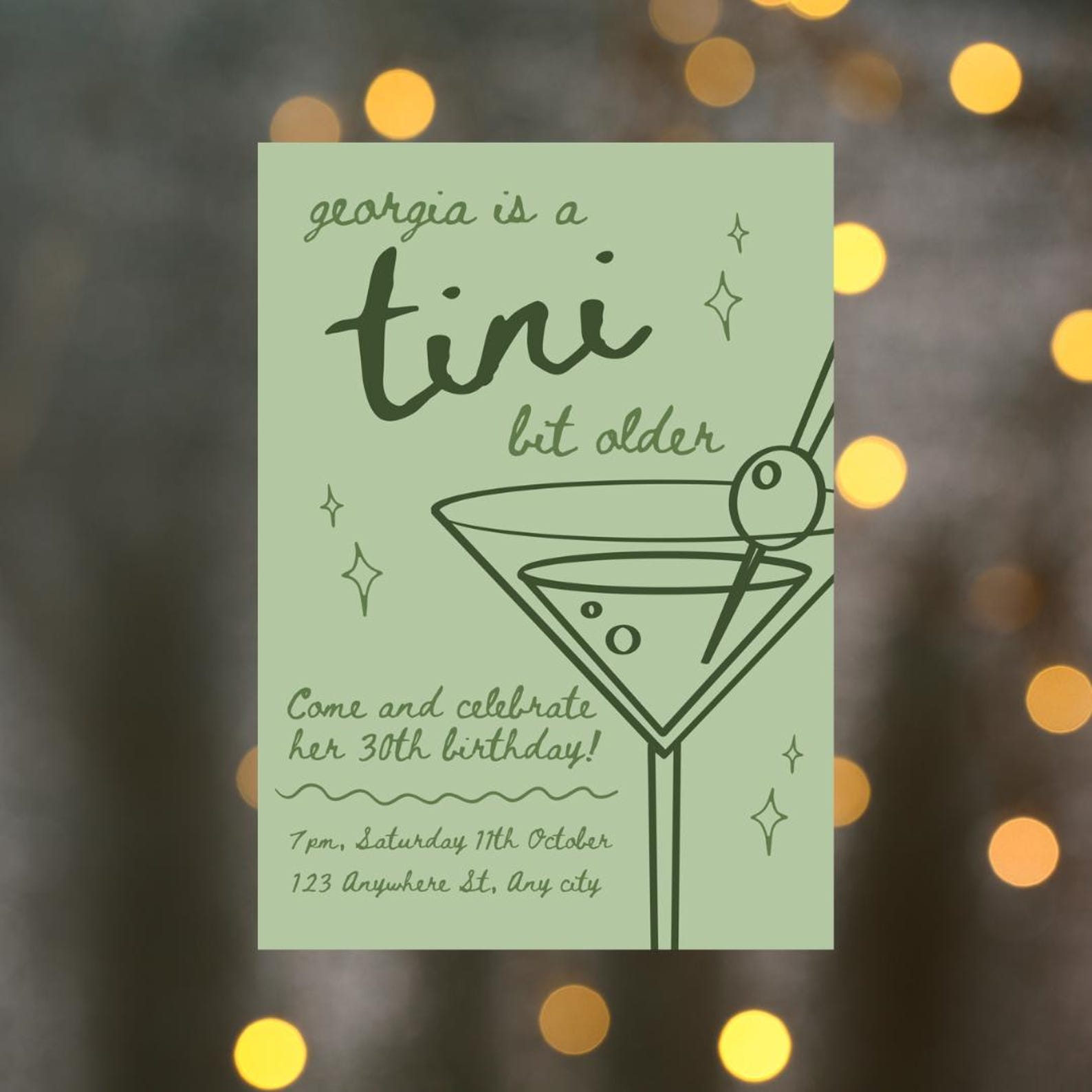 Editable Cocktail Birthday Invite - A Tini Bit Older Party Invitation ...