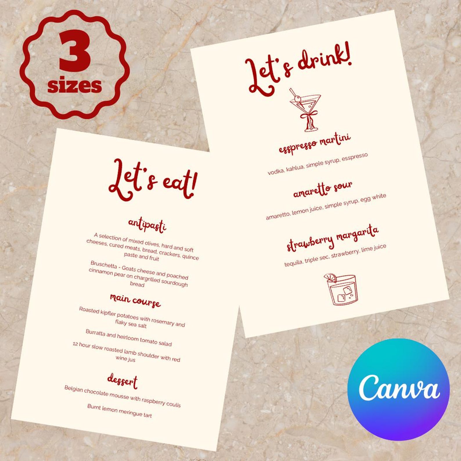 Editable Cocktail & Dinner Menu Template - Printable Menu Template ...