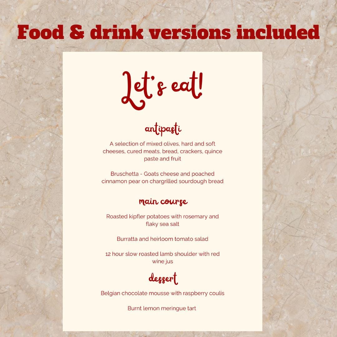 Editable Cocktail & Dinner Menu Template Printable Menu Template ...