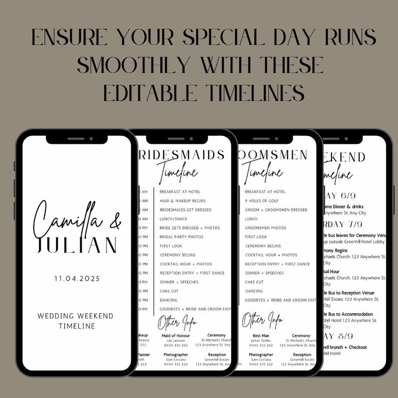 Mobile Wedding Day Timeline Template, Editable Wedding and Reception ...