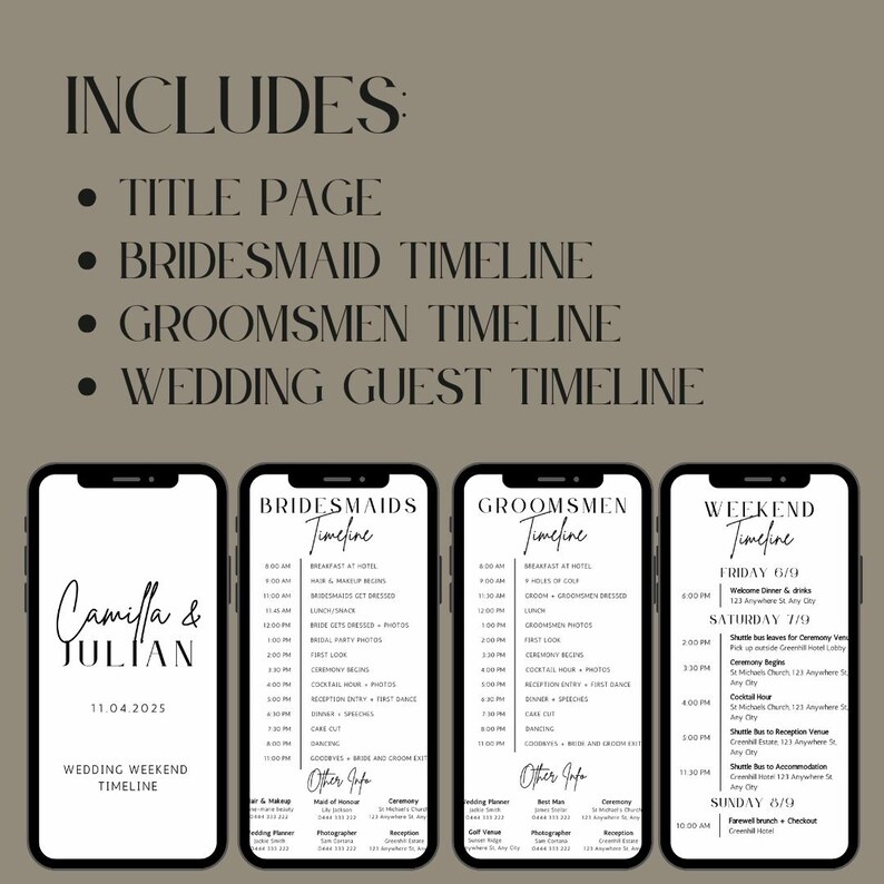 Mobile Wedding Day Timeline Template, Editable Wedding and Reception ...