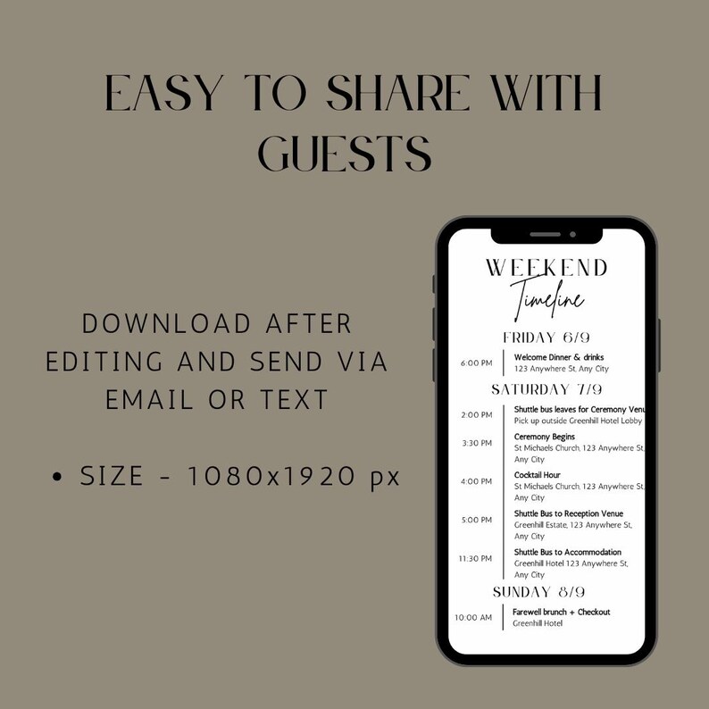 Mobile Wedding Day Timeline Template, Editable Wedding and Reception ...