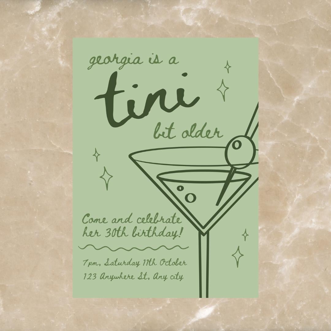 Editable Cocktail Birthday Invite - A Tini Bit Older Party Invitation ...