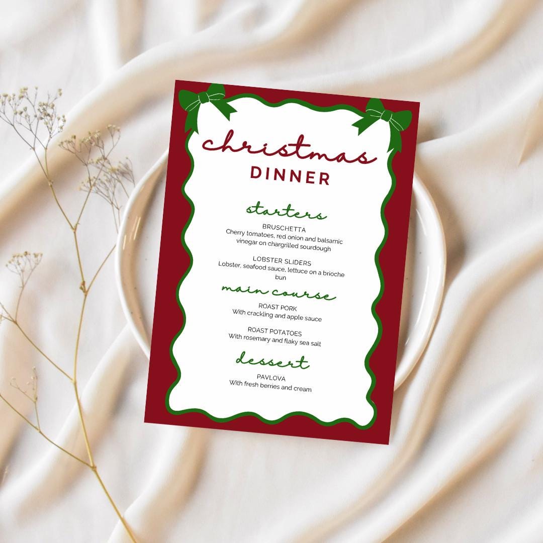 Editable Christmas Menu Template - Christmas Dinner Menu - Festive ...