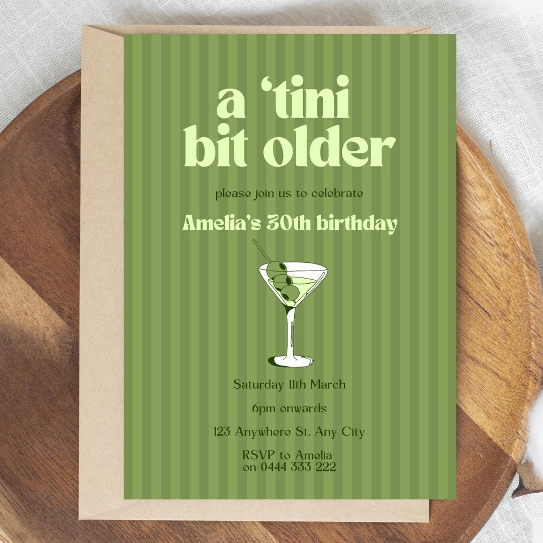 A Tini Bit Older Invitation Template - Editable Martini Cocktail ...