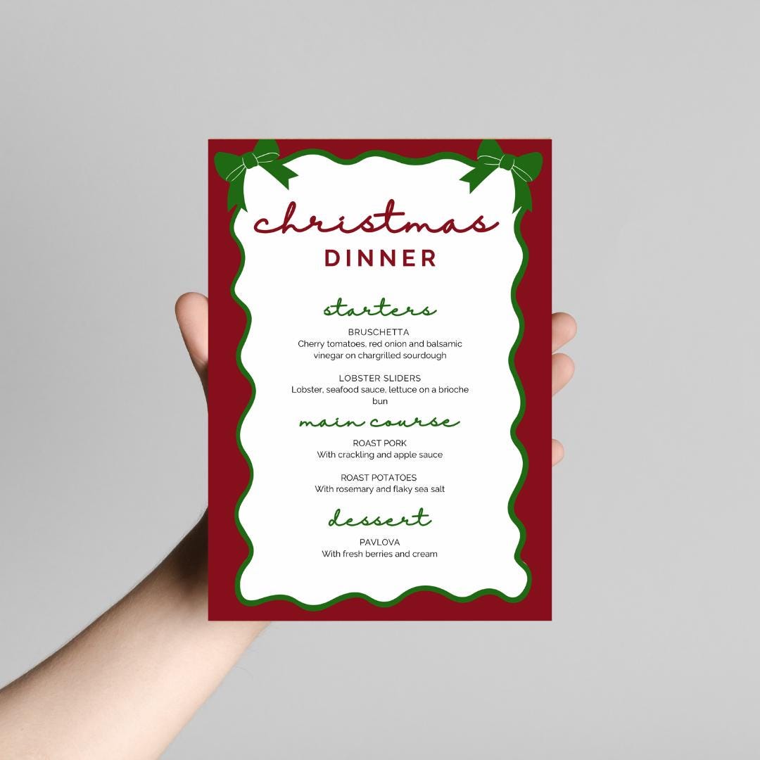 Editable Christmas Menu Template - Christmas Dinner Menu - Festive ...