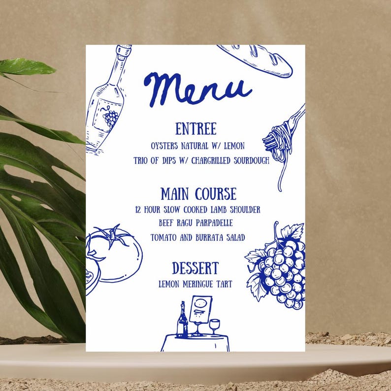 Dinner Party Invitation Menu Template - Editable Illustrated Invitation ...