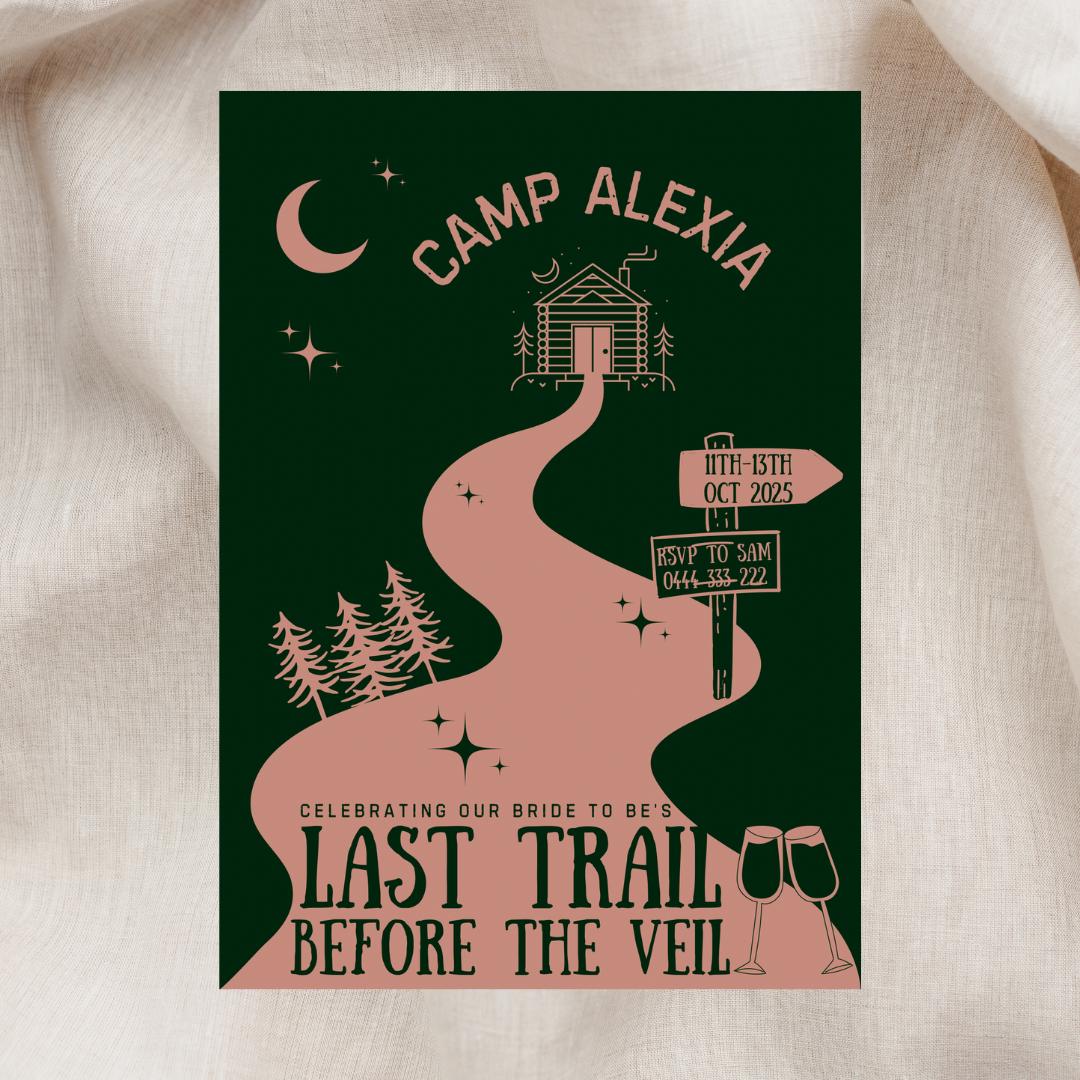 Last Trail Before the Veil Invitation Template - Camp Bachelorette ...