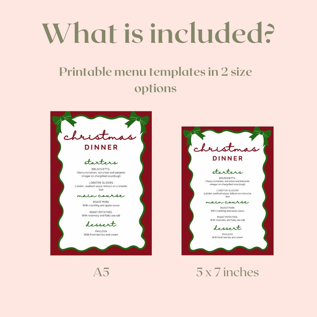 Editable Christmas Menu Template - Christmas Dinner Menu - Festive ...
