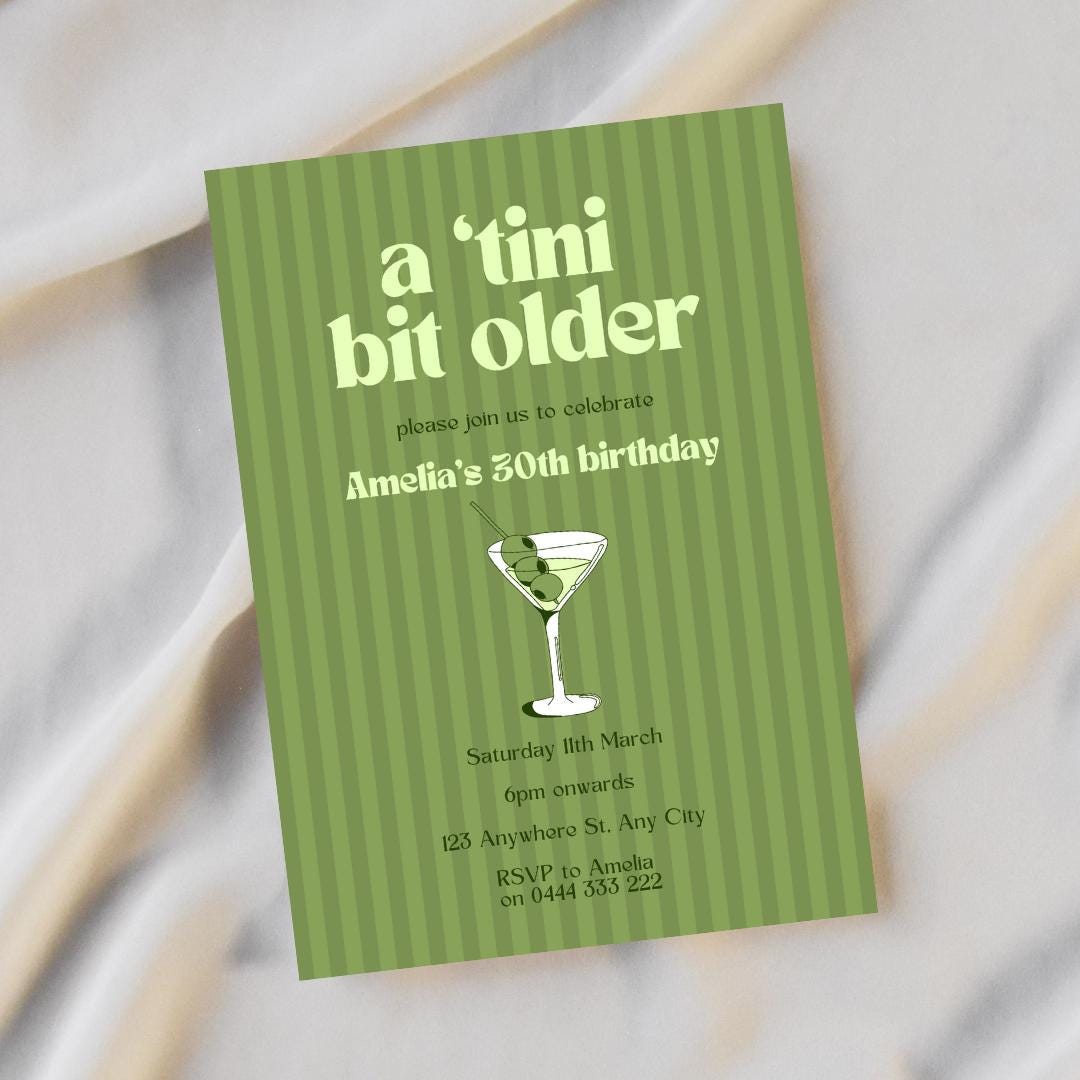A Tini Bit Older Invitation Template - Editable Martini Cocktail ...