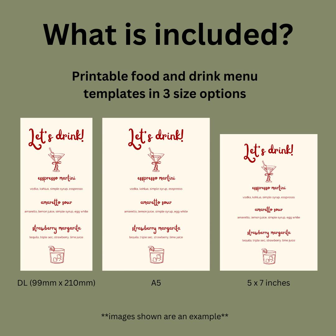 Editable Cocktail & Dinner Menu Template Printable Menu Template ...
