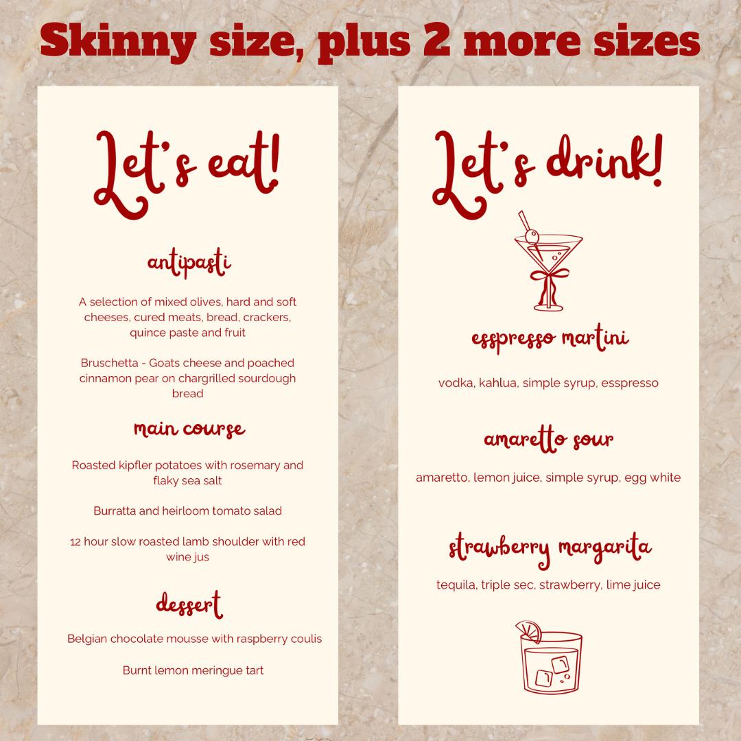 Editable Cocktail & Dinner Menu Template Printable Menu Template ...