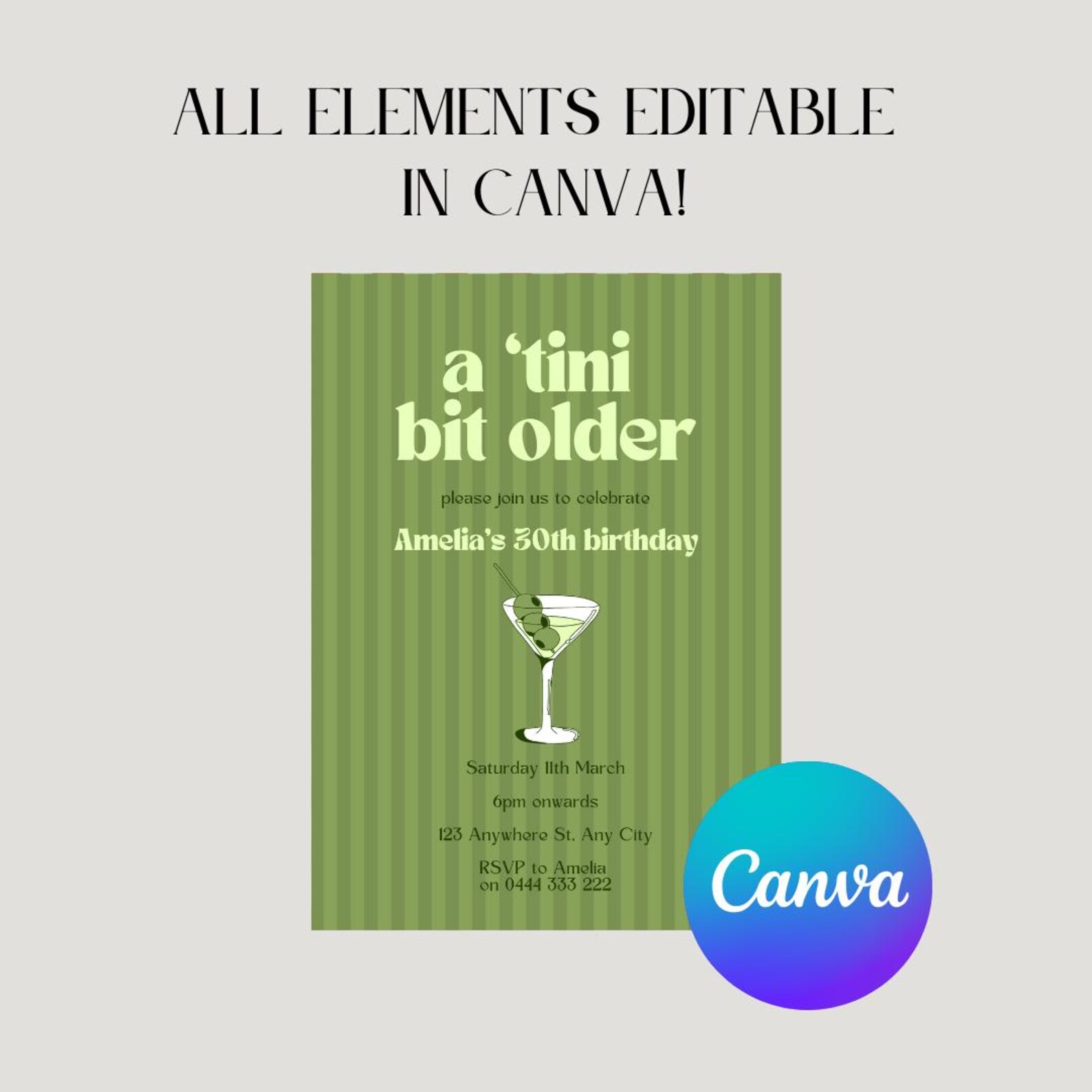 A Tini Bit Older Invitation Template - Editable Martini Cocktail ...