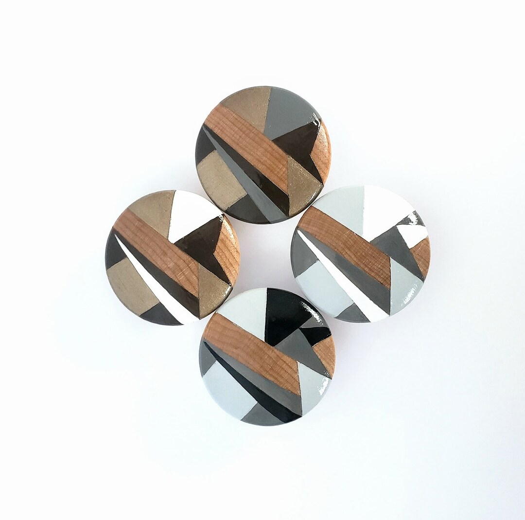 Hand-painted Wood Drawer Knob: Modern Geometric Designs - Etsy