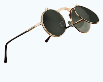 Vintage Round Flipper Sunglasses // Gold Metal Teashades With Rose Gold ...