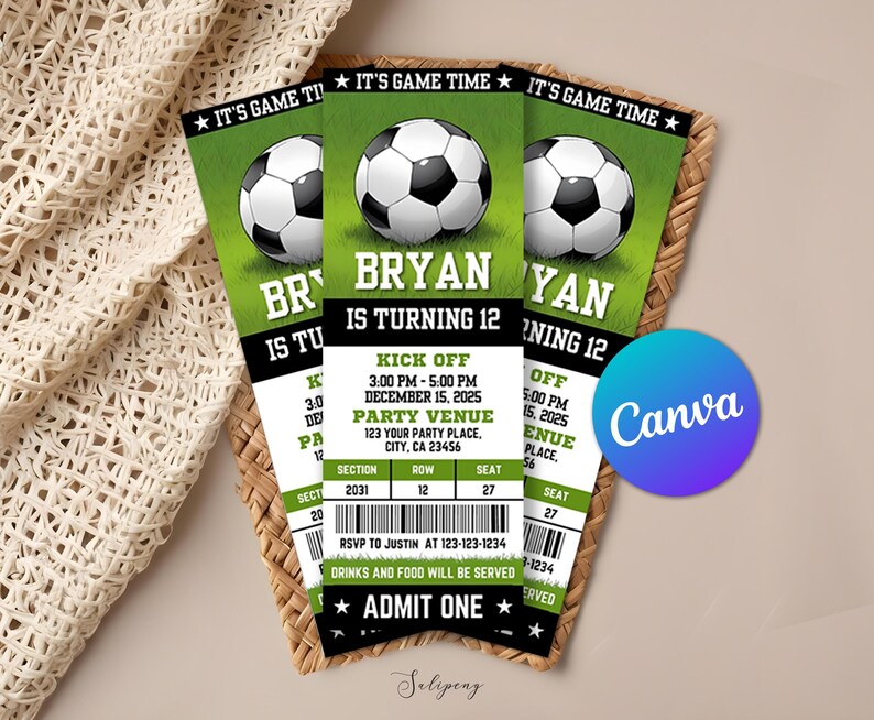 Soccer Ticket Birthday Invitation, Football Ticket Invite Template ...
