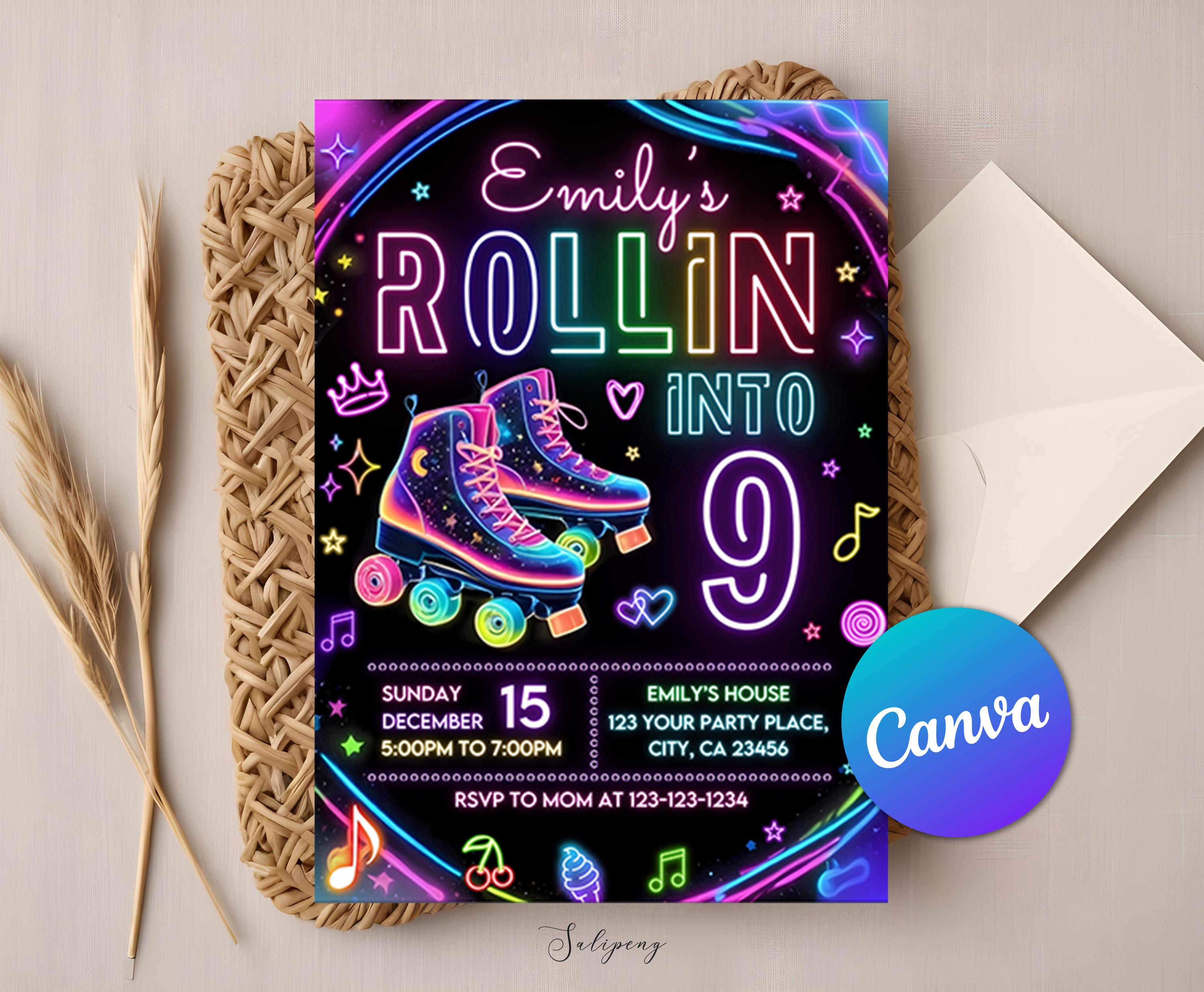 Roller Skating Invitation, Neon Glow Roller Skating Party, Glow Party ...