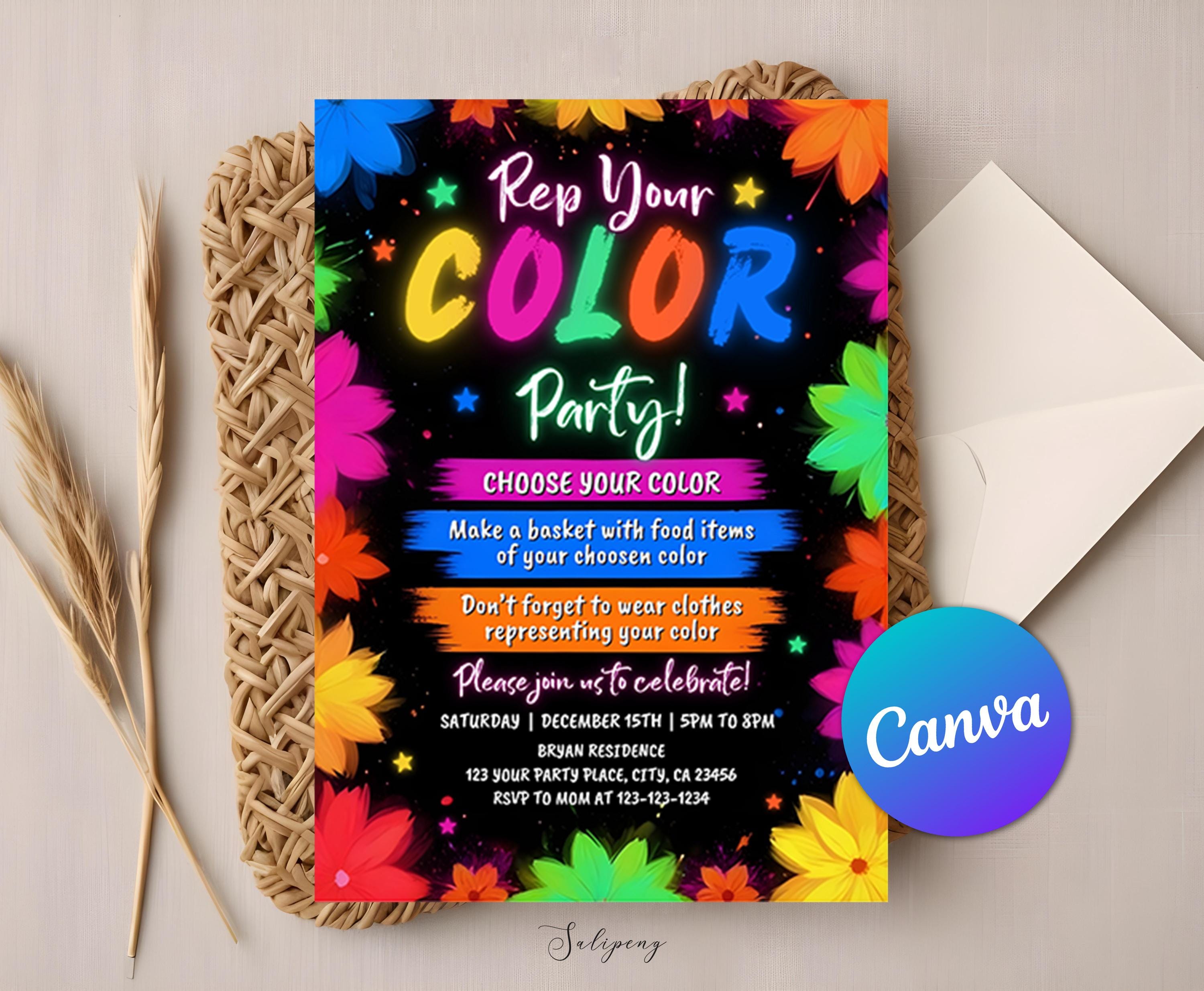 Color Party Invitation, Colour Splash Party Invitations, Coloring ...