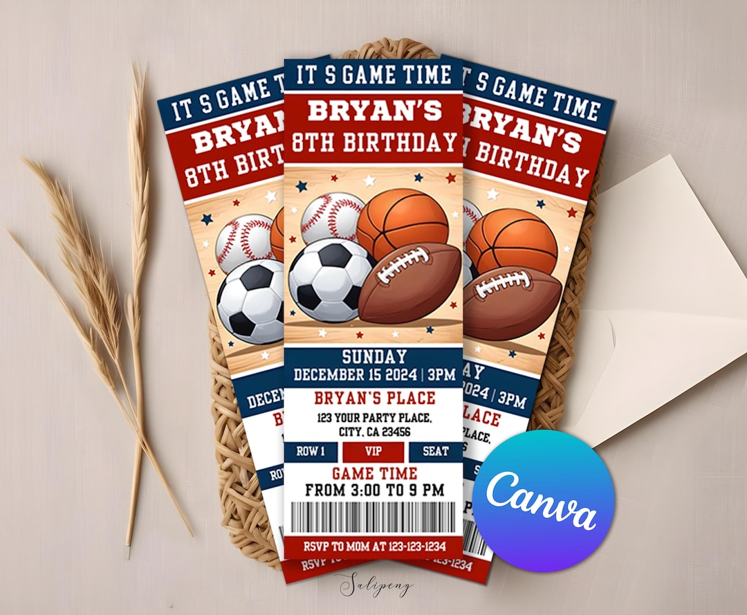 All Star Sport Ticket Invitation, Sports Birthday Invite, All Star ...