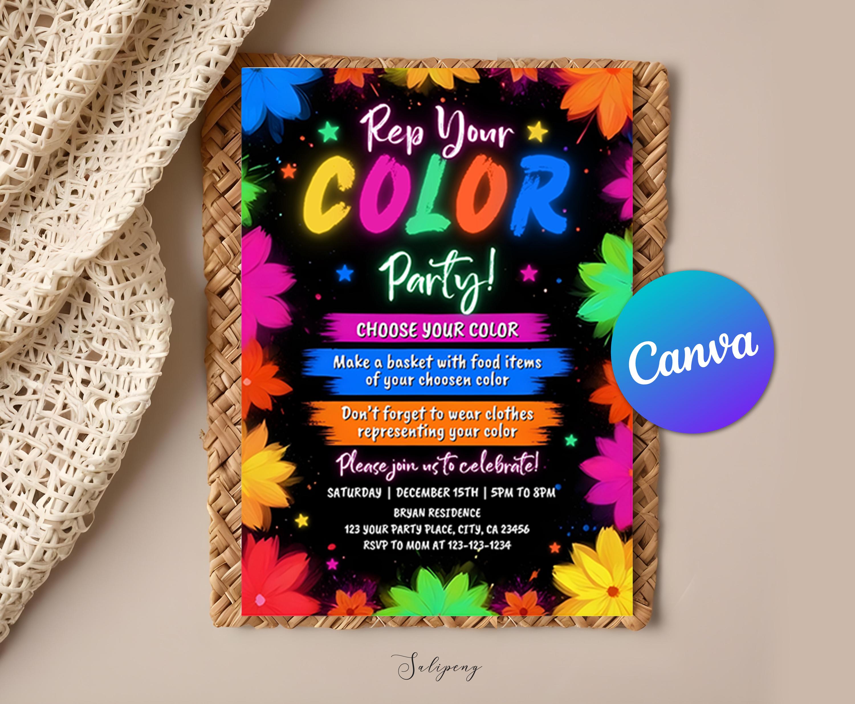 Color Party Invitation, Colour Splash Party Invitations, Coloring ...
