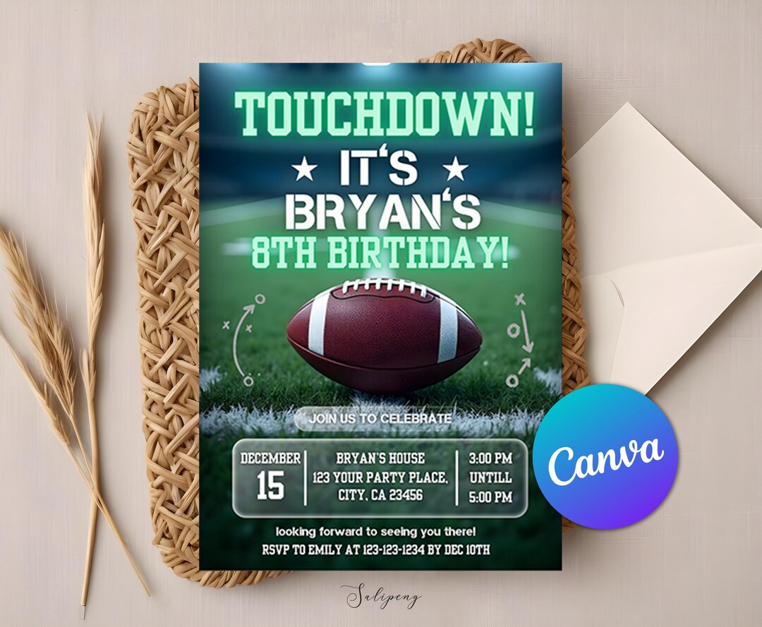 Football Birthday Invitation, Touchdown Football Invite, Sports Party ...