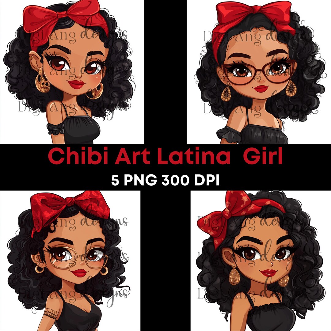 Chibi Clipart Latina With Red Bow | PNG Sublimation Bundle | 5 Files ...