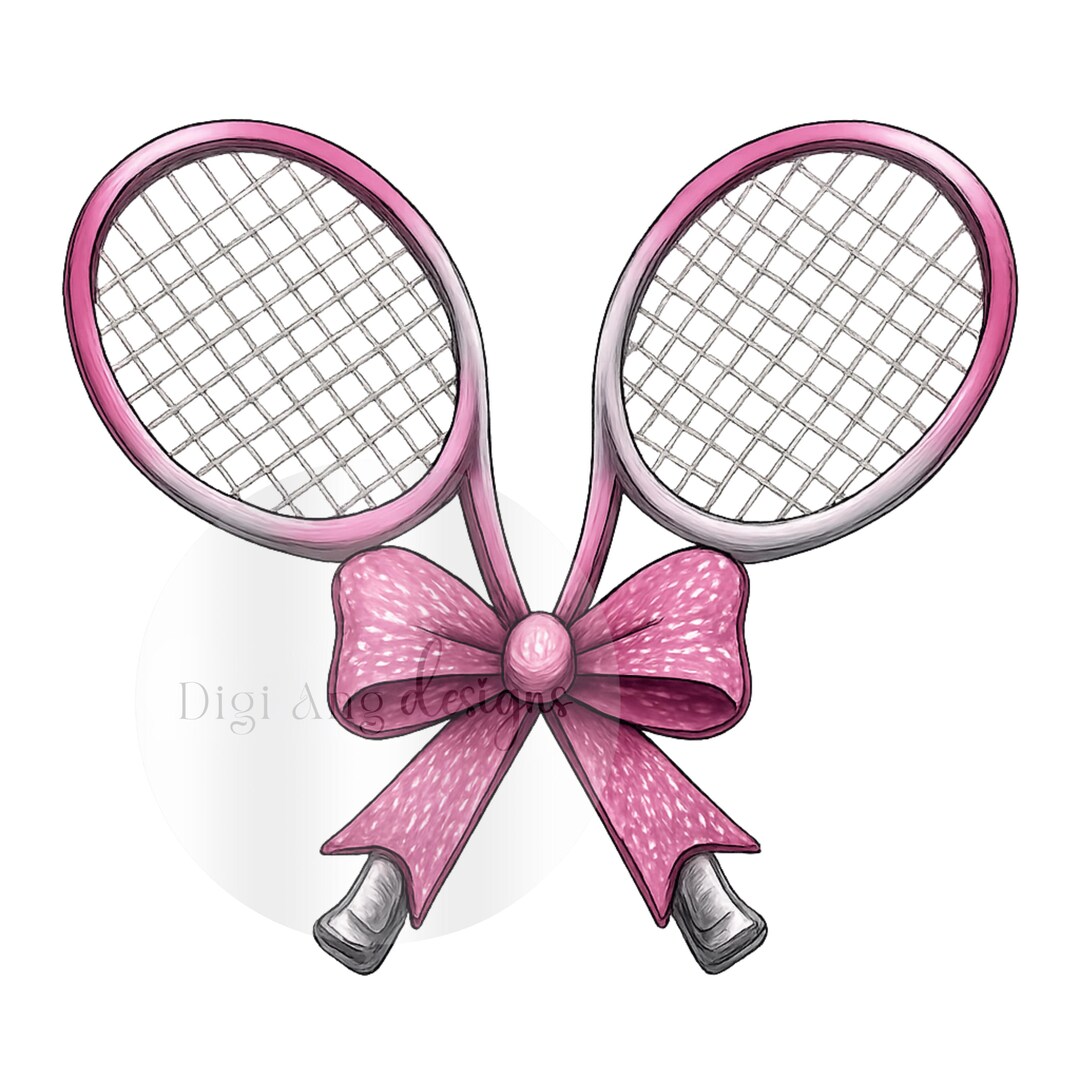 Tennis Racket, Pink Bow | 300 DPI PNG Watercolor Sublimation Instant ...