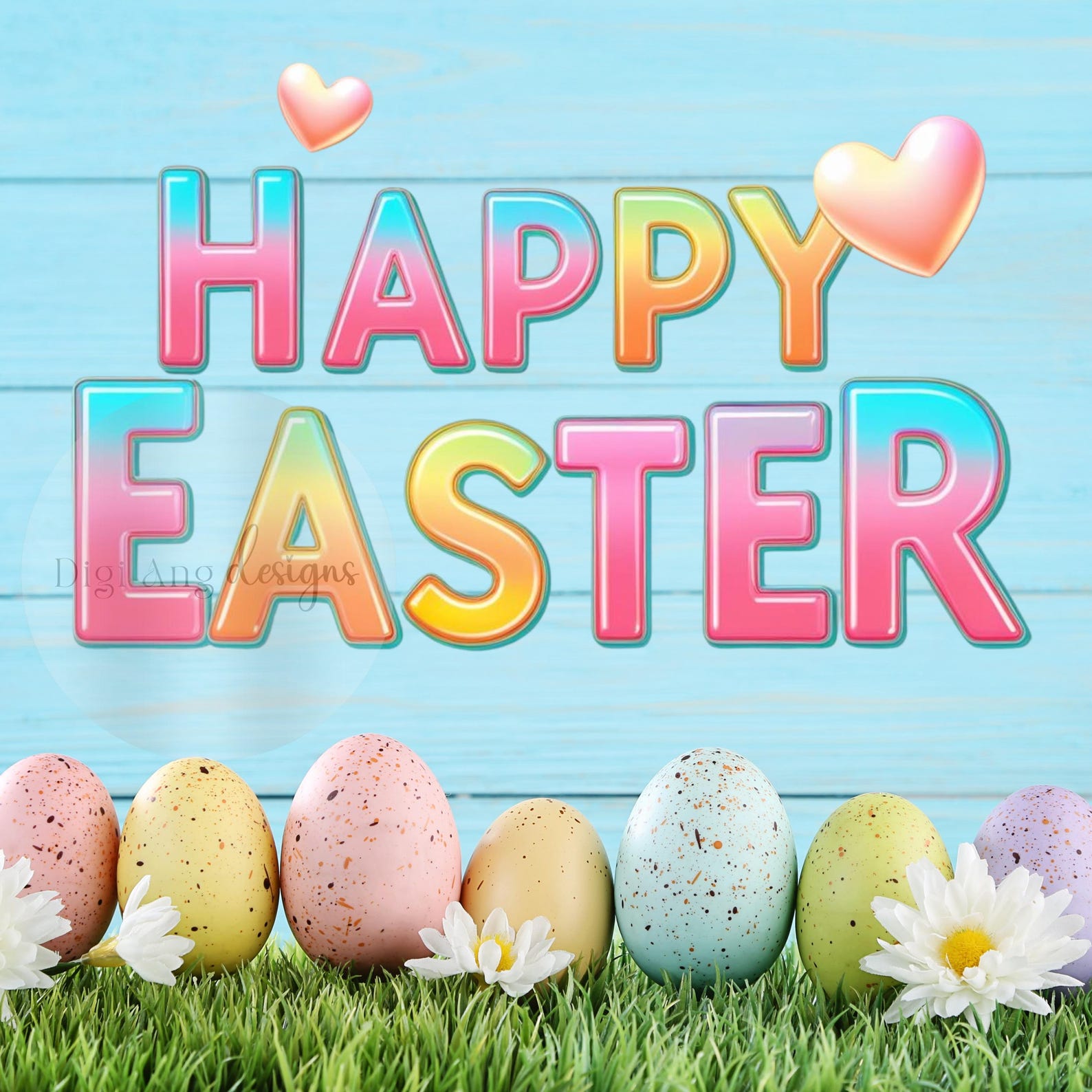 Happy Easter Hearts PNG Digital Download | 300 Dpi High-quality Easter ...
