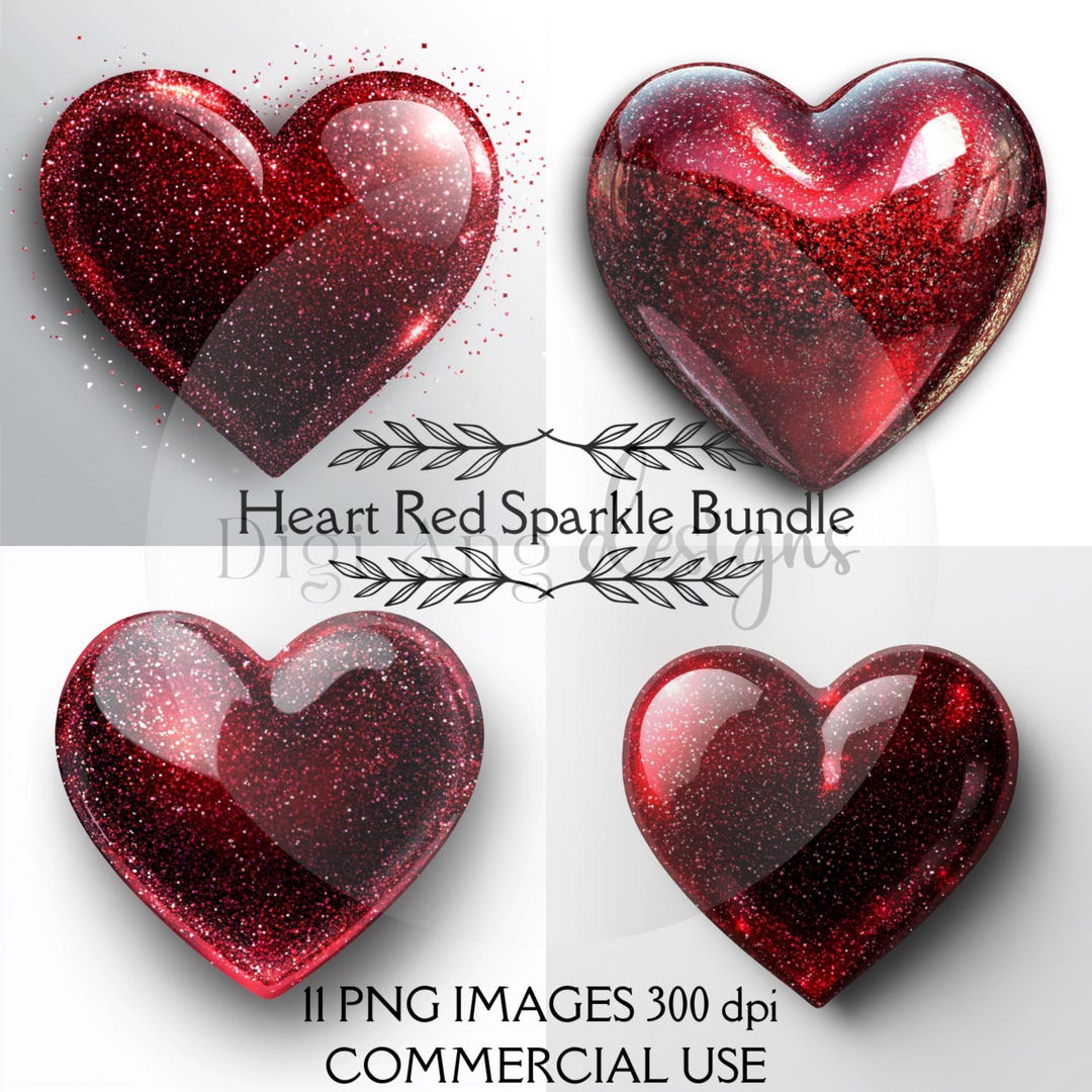 Red Sparkle Heart PNG Bundle: 11 Sublimation Graphics | 300 DPI PNG ...