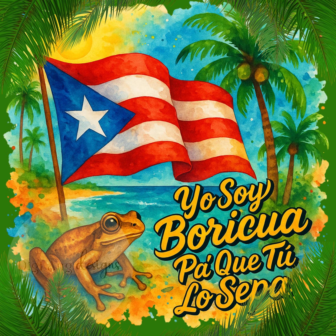 Puerto Rican Flag Watercolor PNG: Yo Soy Boricua, Wepa (digital ...