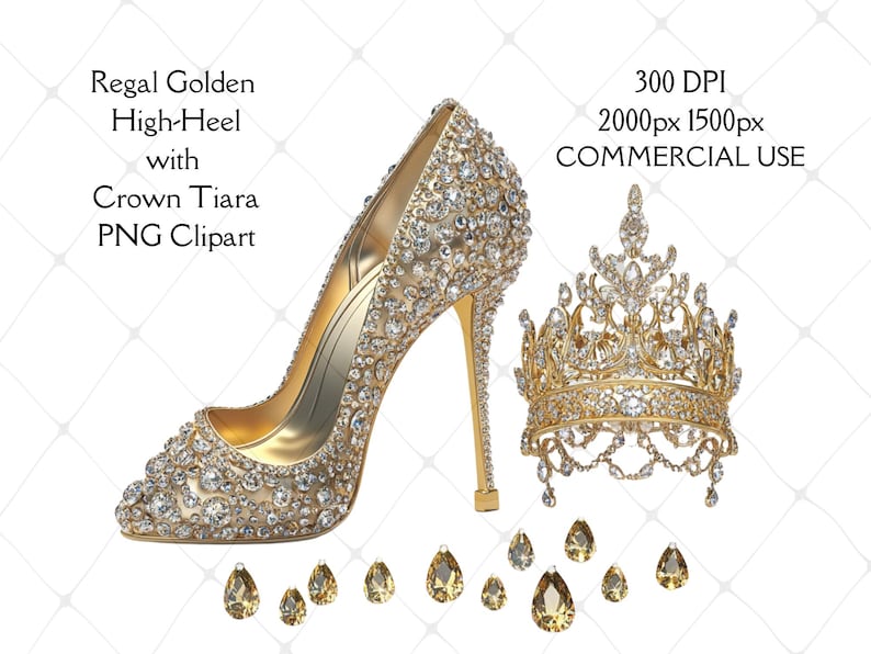 Golden High-heel & Crown Tiara PNG Clipart (300 DPI) - Etsy