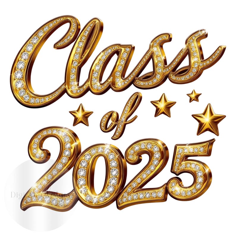 Class of 2025 Graduation Gold Diamond Stars | 300 DPI PNG Watercolor ...