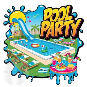 Summer Backyard Pool Party PNG Watercolor Sublimation Clipart, Fiesta ...