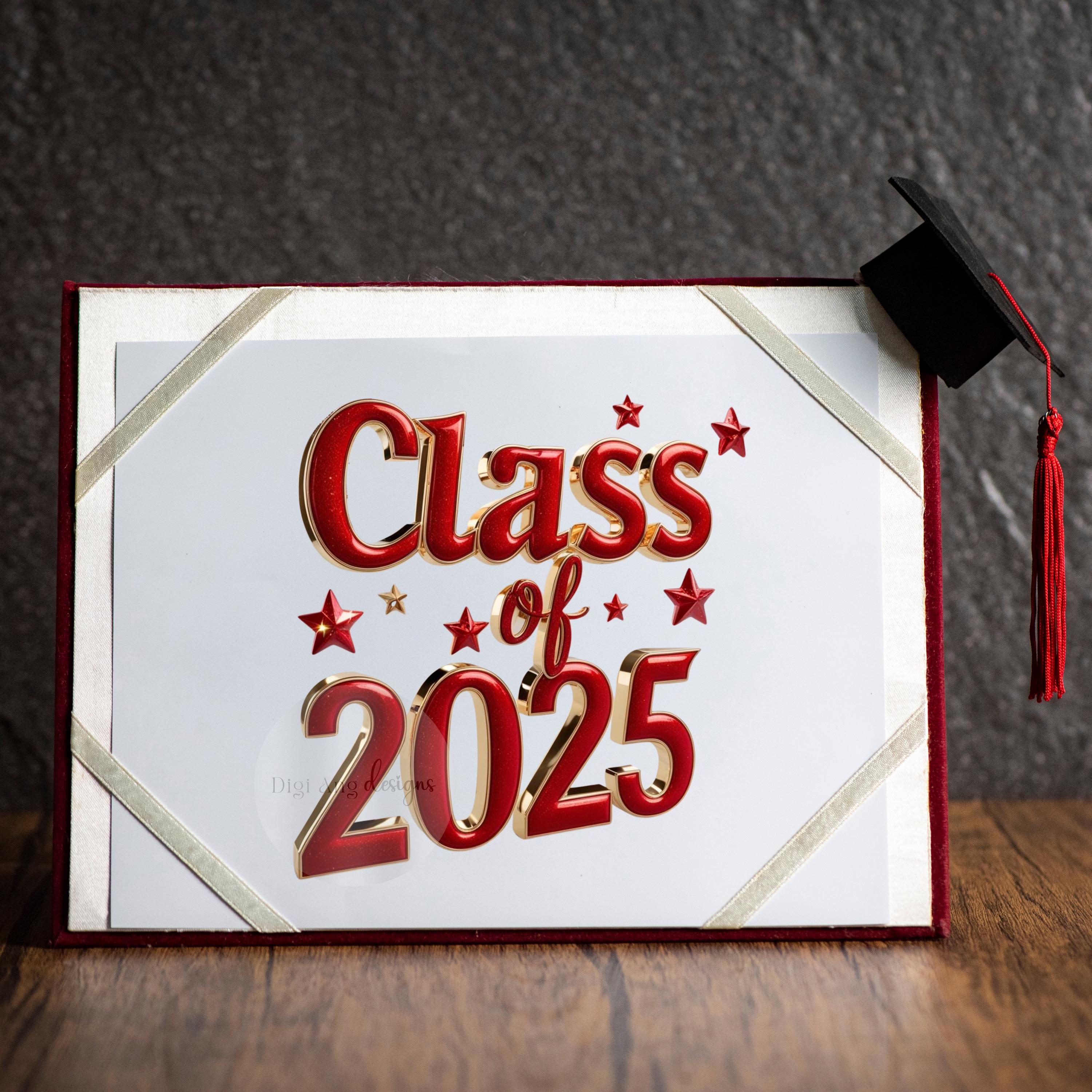 Class of 2025 Red Gold Stars PNG: Graduation Design (digital Download ...