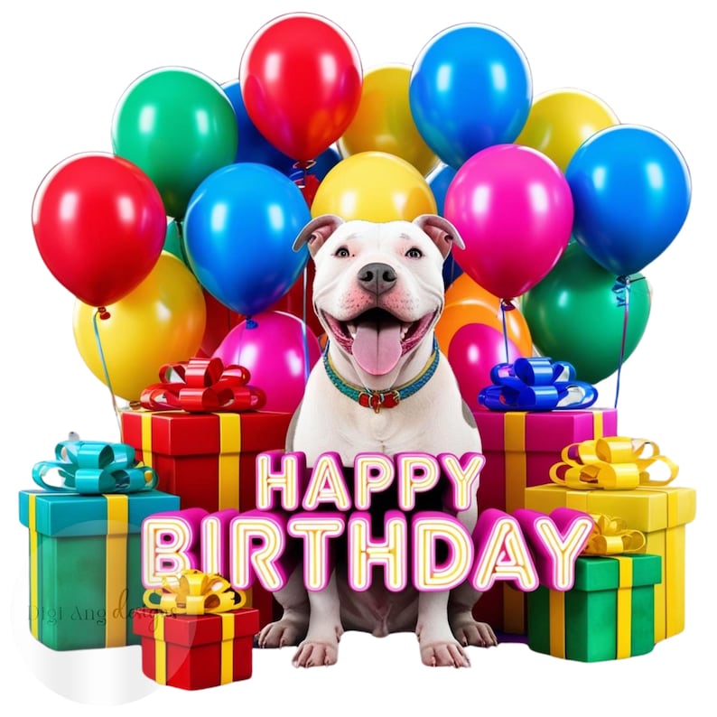 Happy Birthday Pitbull Sublimation Digital Download PNG Design, 300 DPI ...