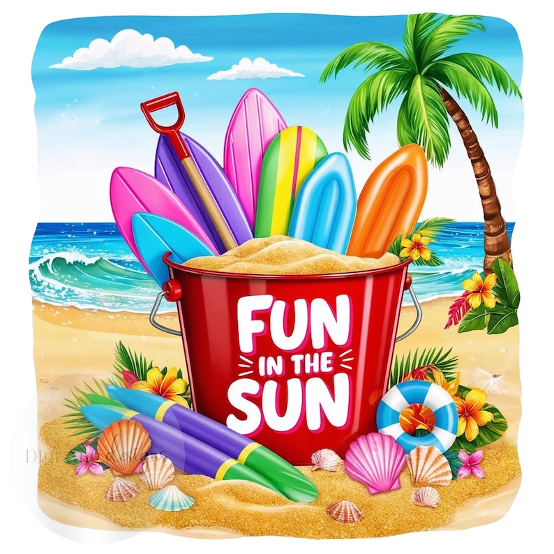 Beach Fun in the Sun Watercolor Sublimation Digital Download PNG 300 ...