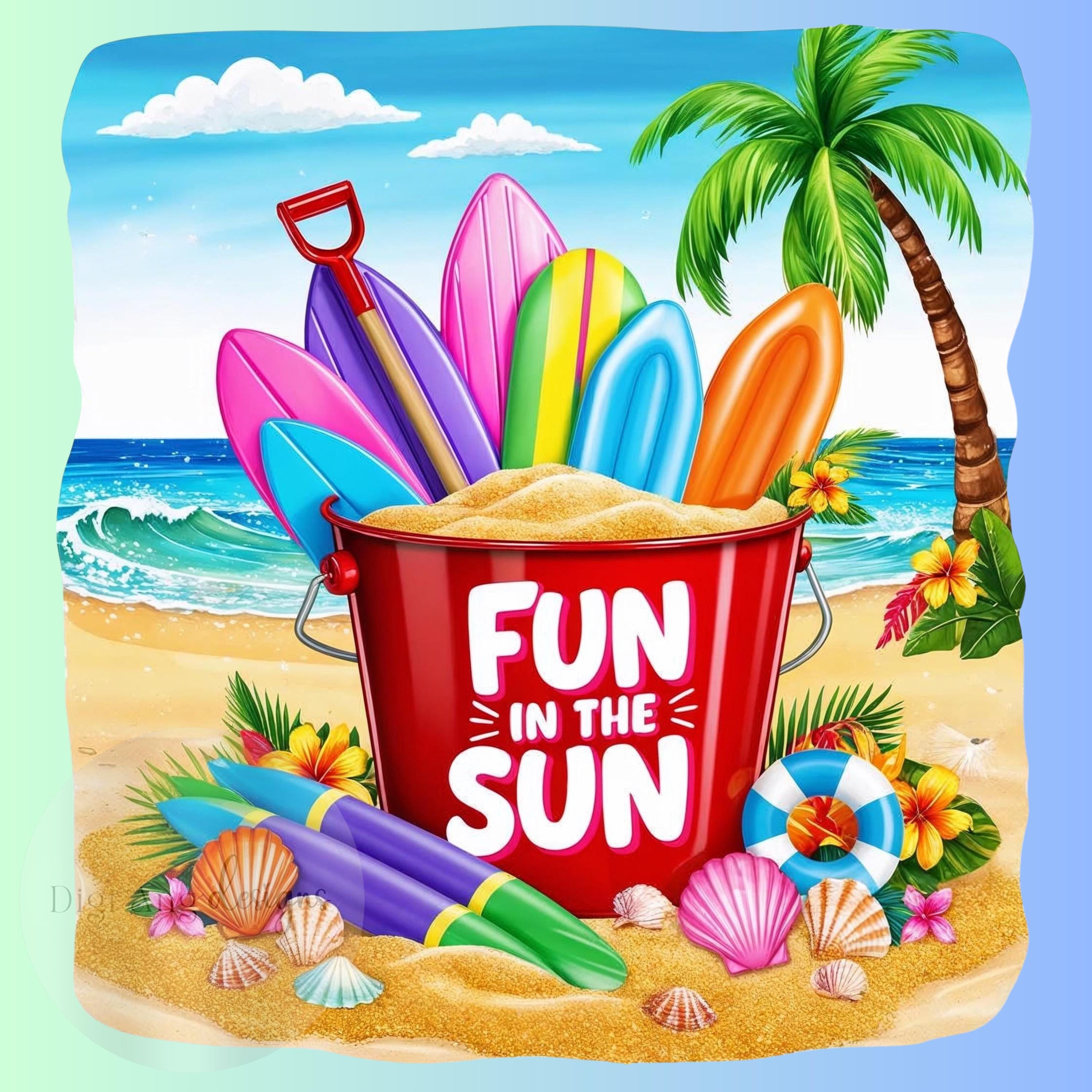 Beach Fun in the Sun Watercolor Sublimation Digital Download PNG 300 ...
