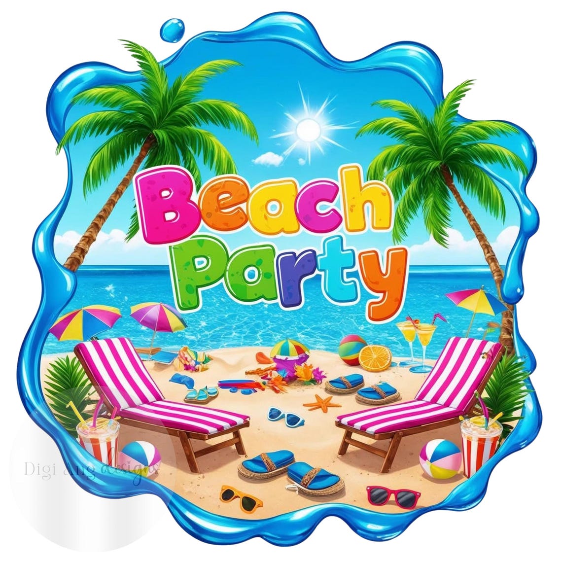 Summer Beach Party PNG Watercolor Clipart - Fiesta De Verano En La ...