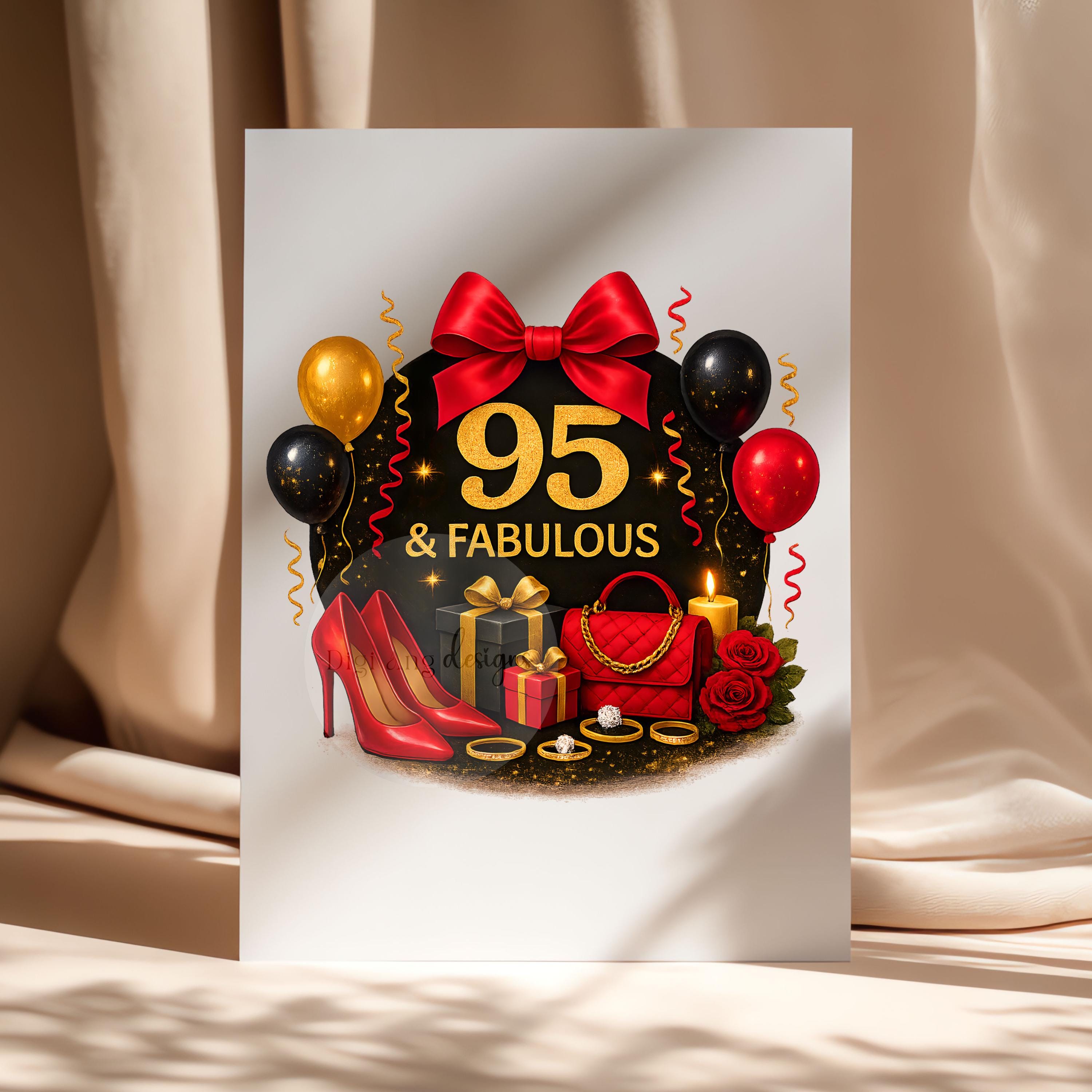 95th Birthday Red Gold Balloons | Feliz Cumpleaños (digital Download ...