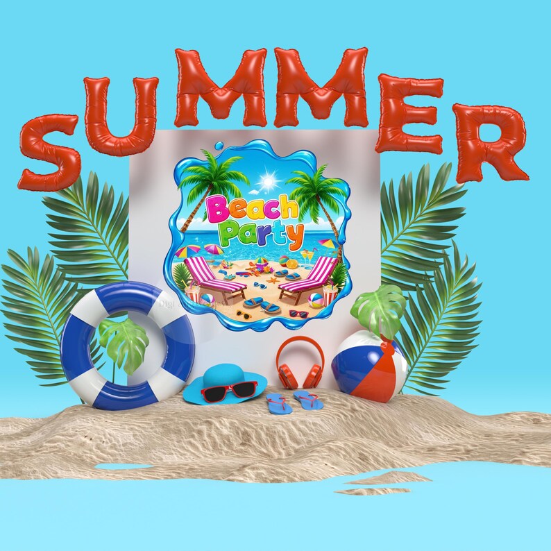 Summer Beach Party PNG Watercolor Clipart - Fiesta De Verano En La ...
