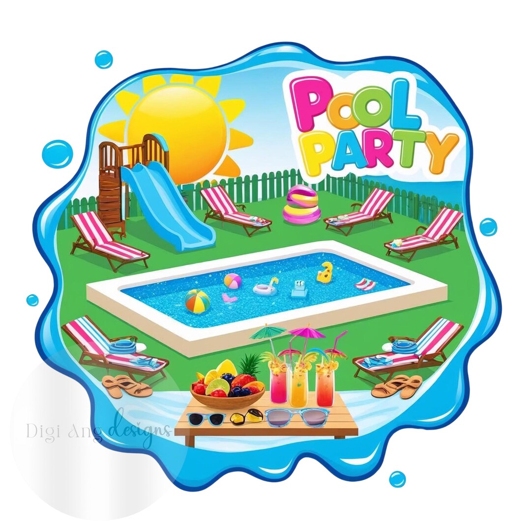 Pool Party Summer Fiesta Watercolor Sublimation Digital Download PNG ...